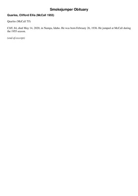 "Smokejumper Obituary: Quarles, Clifford Ellis (McCall 1955)" by ...