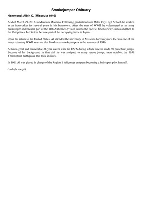"Smokejumper Obituary: Hammond, Albin C. (Missoula 1946)" by National ...