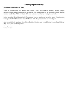 "Smokejumper Obituary: Stutzman, Robert (McCall 1945)" by National ...