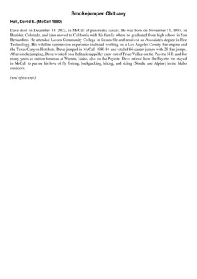 "Smokejumper Obituary: Hall, David E. (McCall 1980)" by National ...