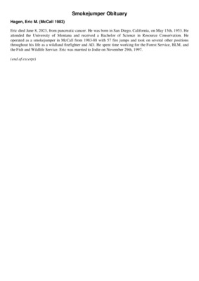 "Smokejumper Obituary: Hagen, Eric M. (McCall 1983)" by National ...