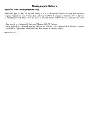 "Smokejumper Obituary: Heckman, John Howard (Missoula 1949)" by ...