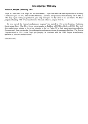 "Smokejumper Obituary: Whitaker, Floyd E. (Redding 1965)" by National ...