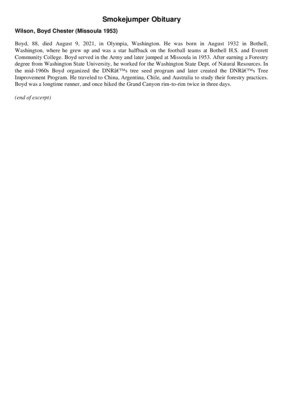 "Smokejumper Obituary: Wilson, Boyd Chester (Missoula 1953)" by ...