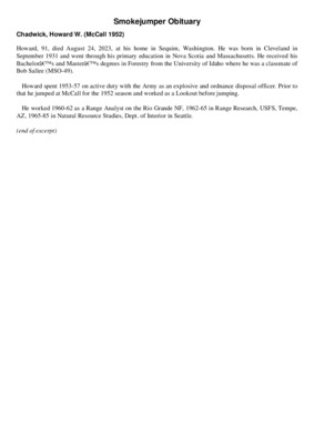 "Smokejumper Obituary: Chadwick, Howard W. (McCall 1952)" by National ...