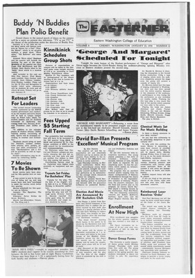 "Easterner, Volume 47, No. 12, January 22, 1958" by Eastern Washington ...