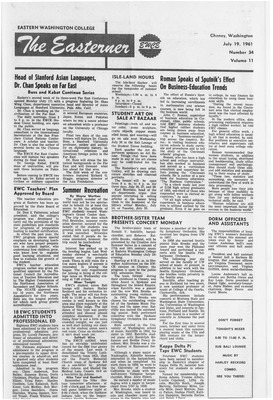 "Easterner, Volume 11, No. 34 July 19, 1961" by Eastern Washington ...