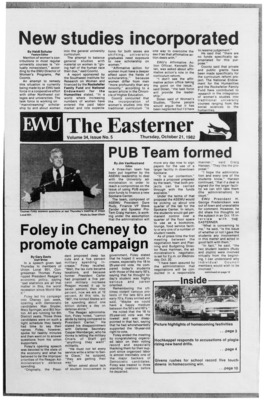 "The Easterner, Vol. 34, No. 5, October 21, 1982" by Eastern Washington University. Associated ...
