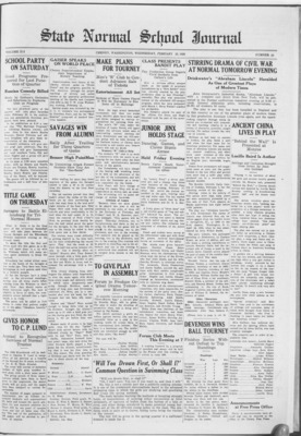 "State Normal School Journal, February 22, 1928, Vol. 12, No. 20" by ...